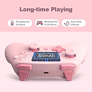 PXN Wireless Switch Controller for Nintendo Switch/Switch Lite/OLED, Support iOS(16 Version Only) Switch Pro Controller with Turbo, Wake-up, NFC, Motion, Vibration Wireless Switch Controller-Pink