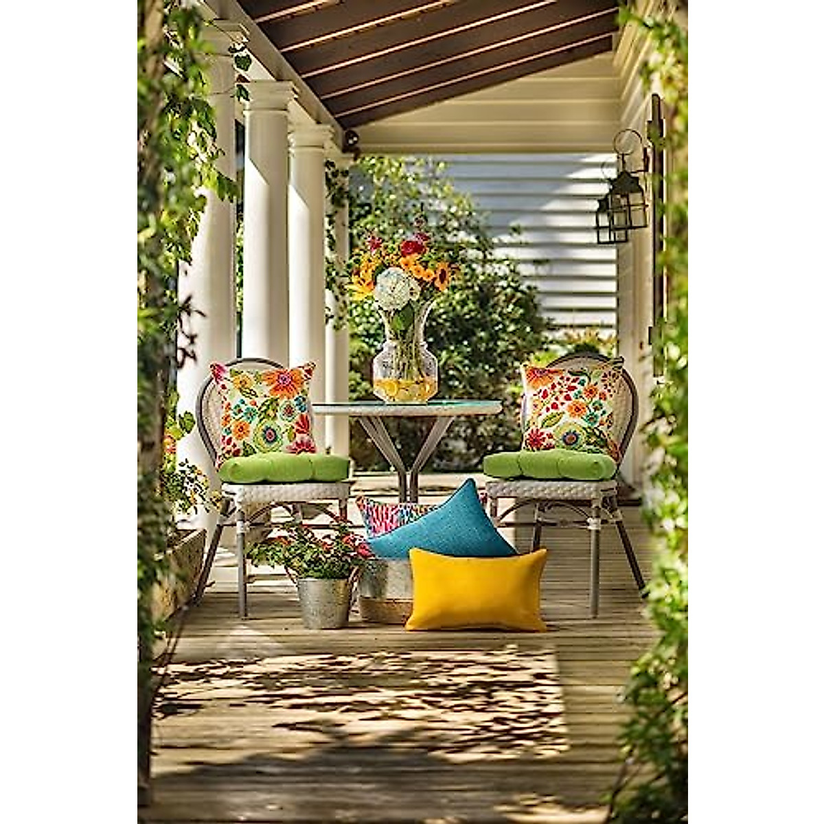 Pillow Perfect Pompeii Solid Indoor/Outdoor Wicker Patio Seat Cushion Reversible, Weather and Fade Resistant, Round Corner - 19" x 19", Green, 2 Count