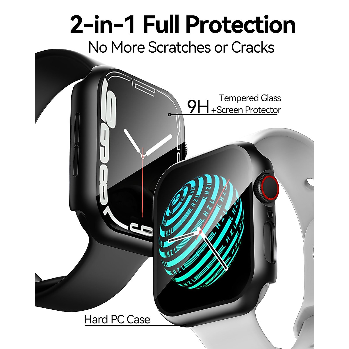 Smiling 2 Pack Case Built in Tempered Glass Screen Protector Compatible with Apple Watch SE 2/SE/Series 6/Series 5/Series 4 44mm, Hard PC Case Overall Protective Cover- Black