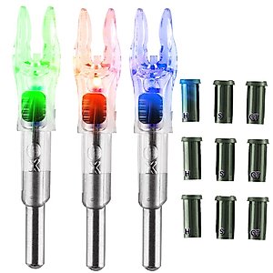 Ellen Archery X Lighted Nocks with Collars for Arrows with .204.233.244.246 Inside Diameter Bowstring Activated Linear Switch LED Nock Tail Illuminated Lighted Archery Nocks (Flash 3-Pack, 0.204)