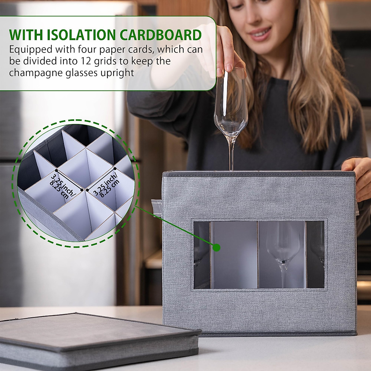 VENO 2 Pack Champagne Flutes Storage Box w/ Lid, Handles, Stemware Transport and Protection, China Storage Containers, Glassware Moving Boxes, Packing Supplies, Cardboard Dividers for 12 Glasses (Champagne Flute – set of 2)