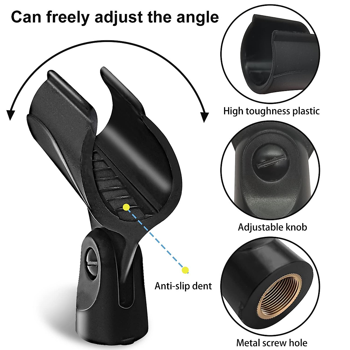 Mictop Universal Microphone Clip Holder, Comes with 5/8" Male to 3/8" Female Screw Adapter Suitable for Handheld Microphones, 2-Pack