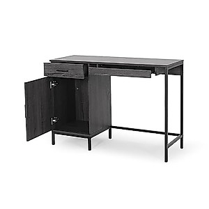 ENGERIO Home Office Desk with Storage Drawers, Computer Desk with Drawer Keyboard Tray, 43" Writing Study Desk Gaming Table, Retro Industrial Office Table Workstation (Dark Gray)