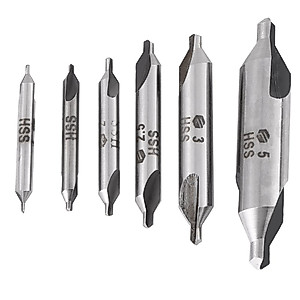 Center Drill Set, 6pcs 1/1.5/2/2.5/3/5mm 60 Degree High Speed Steel Centering Drill Bit Set, Countersink Lathe Center Drill Bits