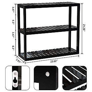 Bathroom Bamboo Shelf Organizer - 3 Tier Storage Shelf with Adjustable Wall Mounted Shelf Rack Over Toilet, Use for Bathroom, Kitchen, Living Room (Black)