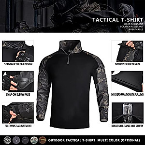 HAN·WILD Men's Tactical Shirt Military Combat Camouflage Long Sleeve Shirts with Elbow Pads Outdoor 1/4 Zip