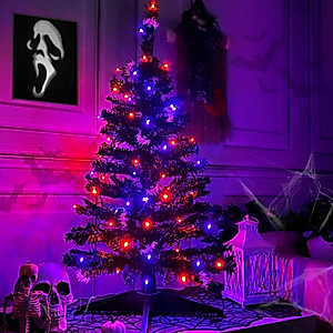 8 Modes TURNMEON 3 Ft Halloween Black Tree Decor with Timer 50 LEDs Lights Small Halloween Tree Battery Powered Artificial Black Xmas Tabletop Halloween Tree Decorations Home Indoor Outdoor Party