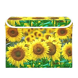 innewgogo Field Yellow Sunflowers Storage Bins with Lids for Organizing Baskets Cube with Cover with Handles Oxford Cloth Storage Cube Box for Car