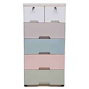 LOYALHEARTDY Plastic Drawers Dresser with 6 Drawers Storage Cabinet Closet Drawers Cabinet 5 Layer Office Storage Organizer for Clothes Toys File with 2 Lock