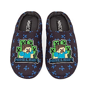 Minecraft Slippers Boys Kids Blue Creeper vs Zombie TNT House Shoes 2.5 US