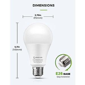 LOHAS Super Bright White LED Light Bulb, A21 23W(150-200Watt Equivalent), 2500 High Lumen, 5000K Daylight White, Garage Light Bulbs, E26 Porch Light Bulb, Non-Dim, No Flicker for Home Lighting, 2-Pack