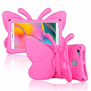 Feitenn Galaxy Tab A 8.0 Case for Kids 2019 SM-T290 / SM-T295, 3D Cartoon Butterfly Cover Non-Toxic EVA Kickstand Kid-Proof Shockproof Bumper Shell Girl Boy Gift for Samsung Tab A 8.0'' 2019 - Rose