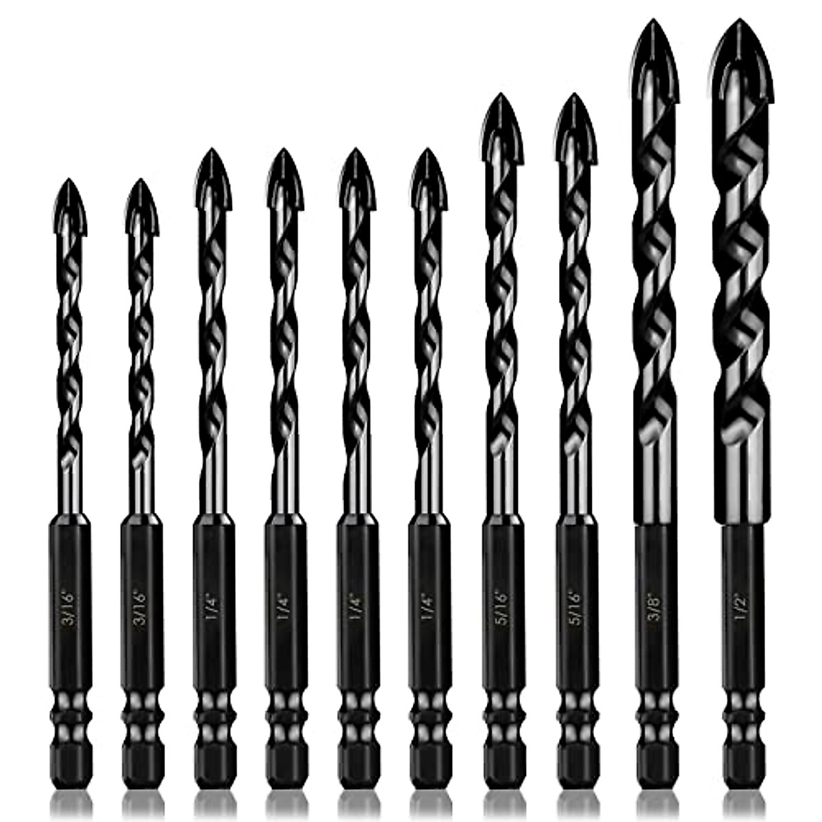 UBESTHS Masonry Drill Bits Set 10PCS, Concrete Drill Bit Set with Tungsten Carbide Tip for Glass,Tile, Brick, Cement, Concrete, Plastic, Cinder Block, Wood etc