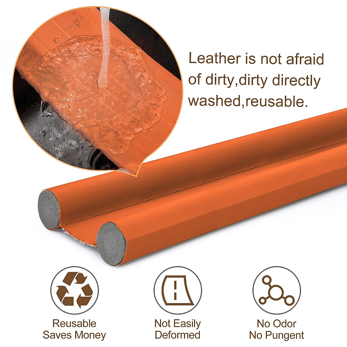 2PCS Under Door Draft Stopper,Twin Door Draft Blocker Weather Stripping Noise Cold Air Blocker Window,Washable,Dust Proof,Removable,Adjustable Door Sweeps 38"(Orange)