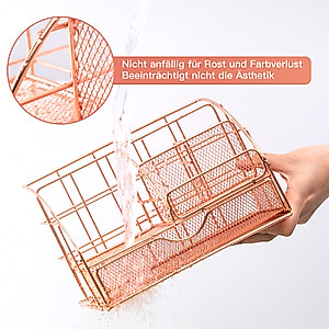 ARCOBIS Rose Gold Desk Organizer with Drawer for Women, Office Desktop Pen Holder Caddy with 5 Compartments + 1 Large Drawer | The Mesh Collection