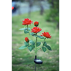 XLUX Outdoor Solar Powered Rose Lights, Decorative Flower lamp, for Garden Yard Patio Pathway Lighting, Rainproof, Red 2 Pack