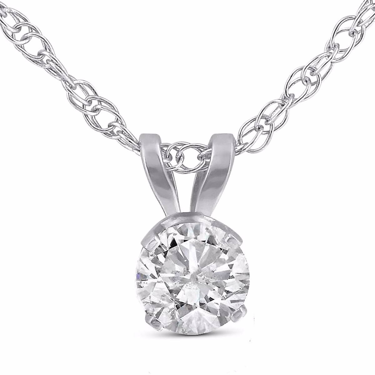 1/3ct Round Solitaire Pendant 14k White Gold Diamond Necklace