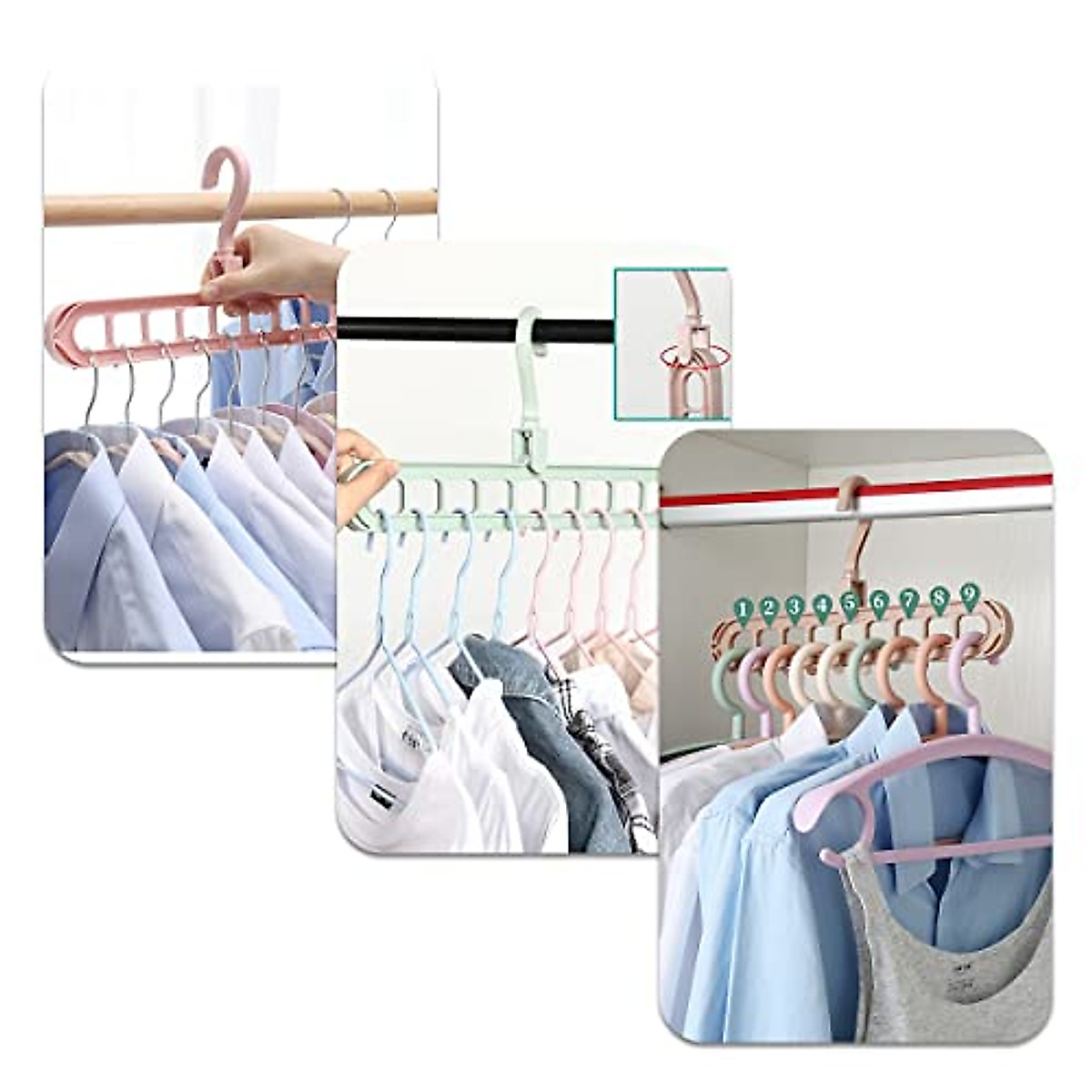 Space Saving Hangers,3 Pack Magic Hanger Space Saving,Closet Organizers and Storage,9 Slots Multifunctional Cascading Closet Organizers for Heavy Clothes, Shirts Pants Dresses Coat(Green)