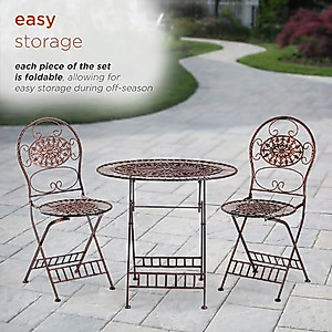 Alpine Corporation Indoor/Outdoor 3-Piece Oval Bistro Set Folding Table and Chairs Patio Seating, Bronze