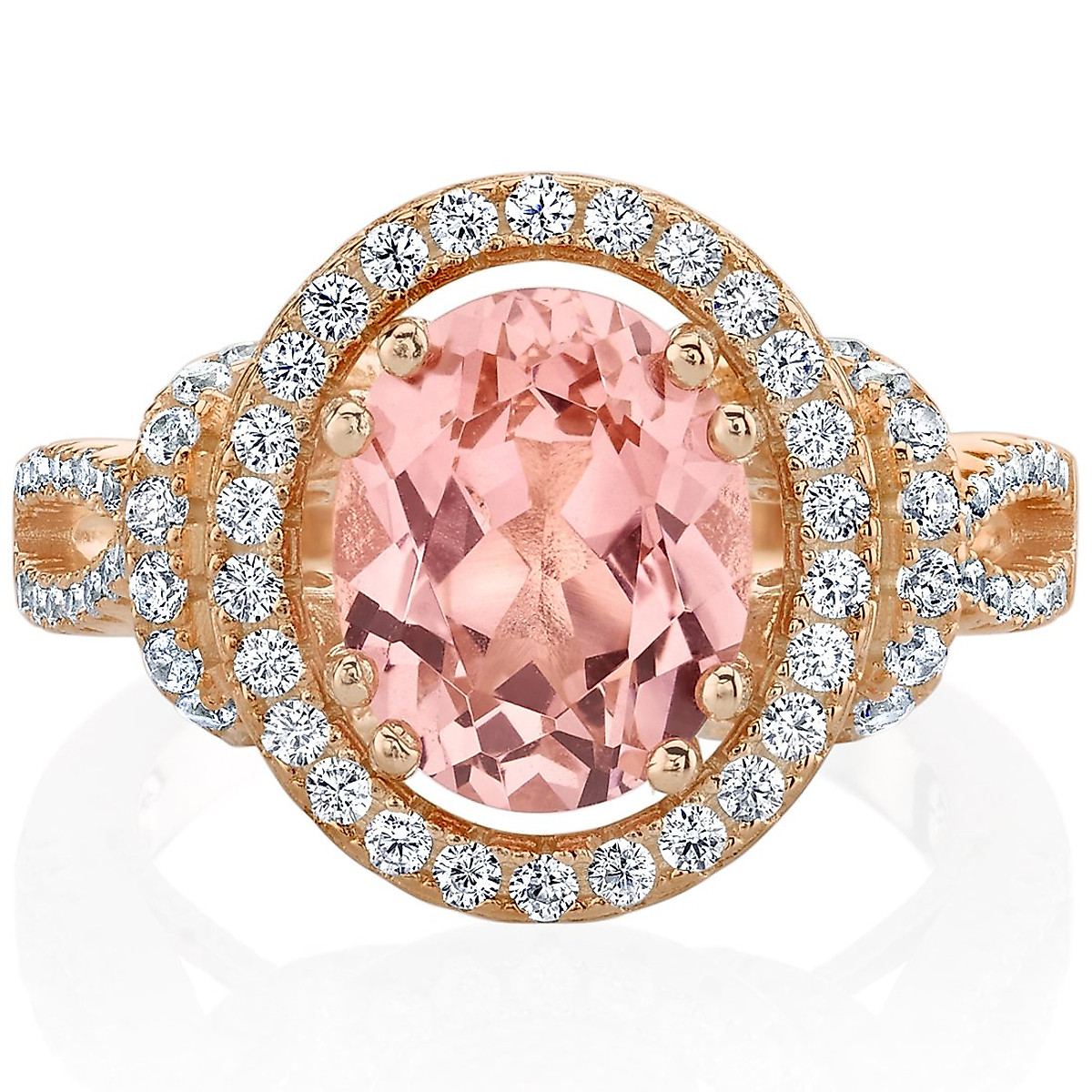 PEORA Simulated Pink Morganite Ring for Women 925 Sterling Silver, Large 3 Carats Oval Shape 10x8mm, Size 7