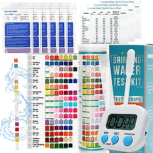 125+13Pcs 17in1 Drinking Water Test Kit, Luxiv 125P Water Quality Test Strips 6P E. coli Test Strips with Recording Paper, Timer Home Tap Well Water Test Kit for Lead Iron Copper Chlorine Fluoride PH
