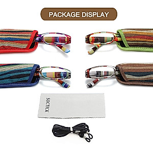 SOCTICK Reading Glasses 4 Pairs Fashion Ladies Readers Spring Hinge with Pattern Print Eyeglasses for Women +2.5