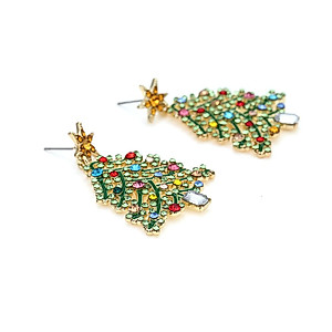 Rhinestone Christmas Tree Drop Dangle Earrings for Women Sparkling Stars Colorful Crystal Beaded Pearl Inlaid Santa Tree Stud Earrings Xmas Festival Party Holiday Jewelry Gift -Style 2