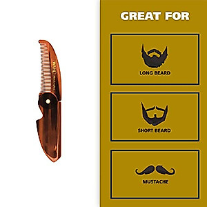 Wahl Beard & Mustache Folding Comb for Men's Grooming - Handcrafted & Hand Cut with Cellulose Acetate - Smooth, Rounded Tapered Teeth - Model 3326