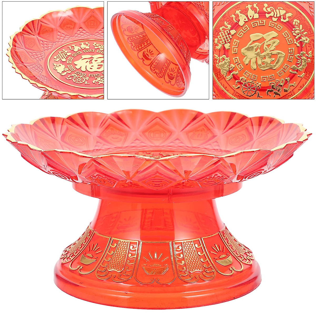 Veemoon 4pcs Blessing Use Decorative Rituals Holders Sacrifice Snack Food Decor Holder Serving Wedding Fruit Decoration Footed Plate Round Nuts Plates Containers Bowl Buddhist Offering S