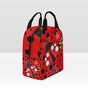 Deargifts Ladybugs Lunch Bag Cute Floral Lunch Bag for Women Men Personalized Custom Name Lunch Bag For Girls Boys Lunch Box Tote Bag Insulated Reusable Lunch Bag for Work, School, Picnic or Travel