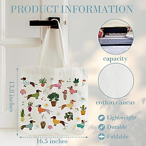 Canvas Tote Bag, Book Tote Bag, Dachshund Tote Bag, Potted Plant Lover Gift, Funny Tote Bag, Library Tote, Reusable Grocery Shopping Bag, Library Shoulder Bag For Women Pet Lover Friend Bookworm B(01)