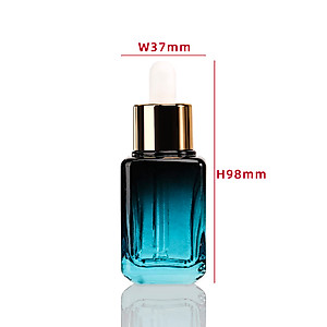 COSIDEA 6pcs Empty gradient Blue Square 30ml / 1oz Glass dropper bottle for Serum essence oil bottles container packing
