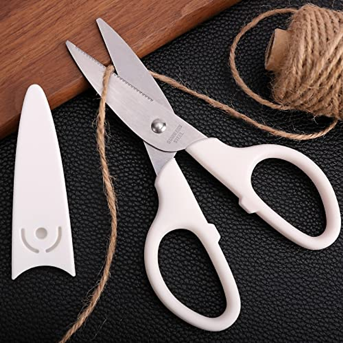 HITOPTY White Multipurpose Scissors, 6in Straight Sturdy Sharp Scissors for Office School Student Home General Use Sewing Fabric Craft Supplies with Cover