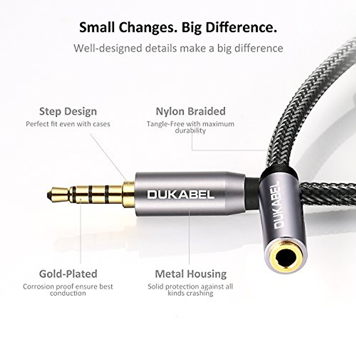 DUKABEL Headphone Extension Cable, 3.5mm Male to Female Stereo Audio Cable Lossless Audio Sound Premium Audio Cord Extension Cable Gold Plated Jack & Strong Nylon Braided - Top Series (4ft/1.2m)