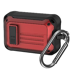 AIBEAMER Case for Sony WF-1000XM4 (2021), Secure Lock Cases Compatible with XM4 Protective Cover with Carabiner (Red)