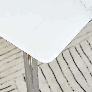 KEVINSPACE Dining Table, 51 Inch Modern Kitchen Table with White Imitation Marble Craft Glass Table Top and Silver Metal Legs, Modern Dining Table for Living Room, Dining Room, Home and Office, White