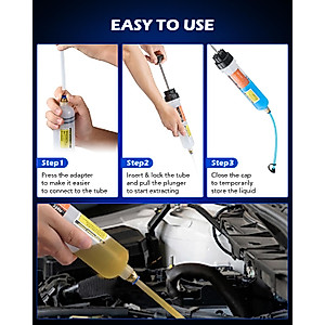 Orion Motor Tech 200mL Manual Fluid Extractor and Filler, Syringe Style Pump for Power Steering Transmission Gear Oil & Brake Fluid Changes, Hand Vacuum Pump for ATV Boat Automotive Fluid Extraction