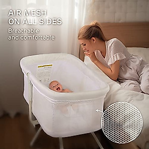 TCBunny Rocking Bassinet & Baby Bassinet Bedside Sleeper, 2-Sided Mesh Portable Bed Crib for Newborn Baby, Trave Bag Included (White)
