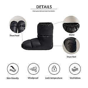 Tapasimme Down Booties Men Women Backpacking Down Slippers (Black, Large)