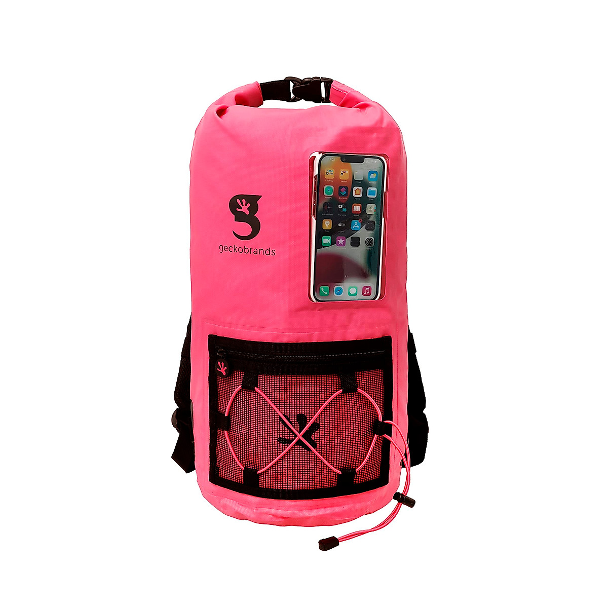 geckobrands Hydroner 20L Waterproof Dry Bag Backpack, Neon Pink - Lightweight Travel Bag with Clear Phone Pouch
