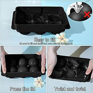 WIBIMEN Large Ice Cube Molds, Big Round Whiskey Ice Cube Trays for Freezer, Easy to Fill & Release, Whiskey Bourbon Cocktail(1.9In*6 Balls- Black/2 Pack)