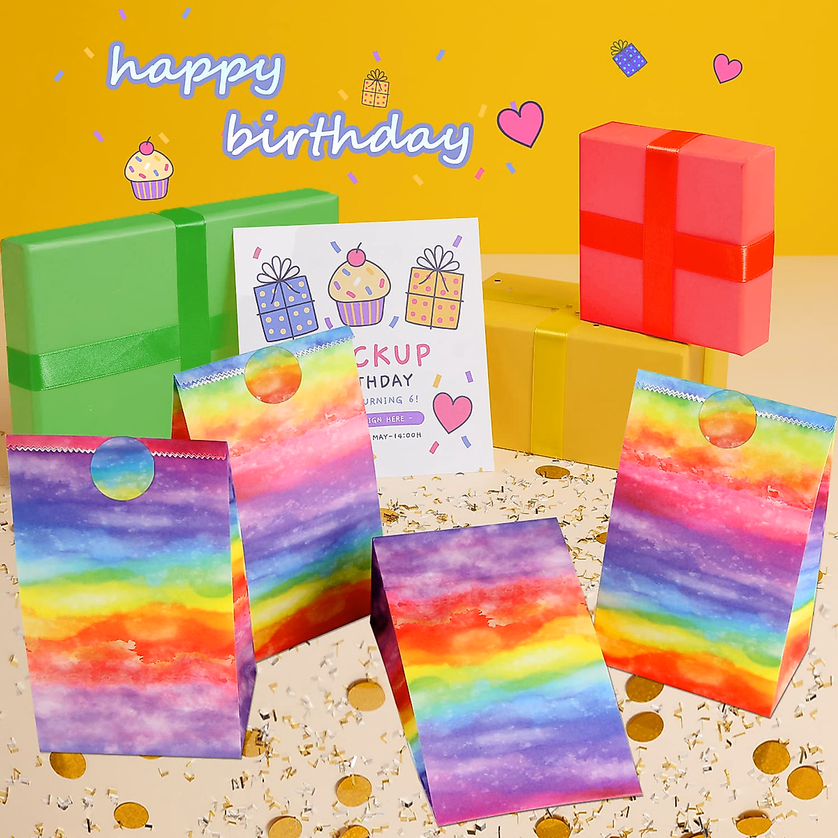 GITMIWS 28 Pcs Tie Dye Gift Bags, Kids Goodie Bags with 28 Pcs Stickers for Birthdays, Baby Showers, Kids Crafts and Activities, May Day, Valentine's Day, Christmas Day, Tie Dye Party Decorations（4.7L x3.2W x8.2H）