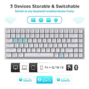 RK ROYAL KLUDGE RK84 Wireless Blue Backlit 75% Triple Mode BT5.0/2.4G/USB-C Hot Swappable Mechanical Keyboard, 84 Keys Tenkeyless Mechanical Keyboard w/Programmable Software, Blue Switch