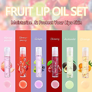 Gireatick 6PCS Fruity Flavors Rolling Ball Lip Oil Set, Long Lasting Moisturizing Lip Balm, Roll-On Lip Gloss Set, Glossy Lip Make-up for All Age, Transparent Lip Gloss for Dry and Chapped Lips