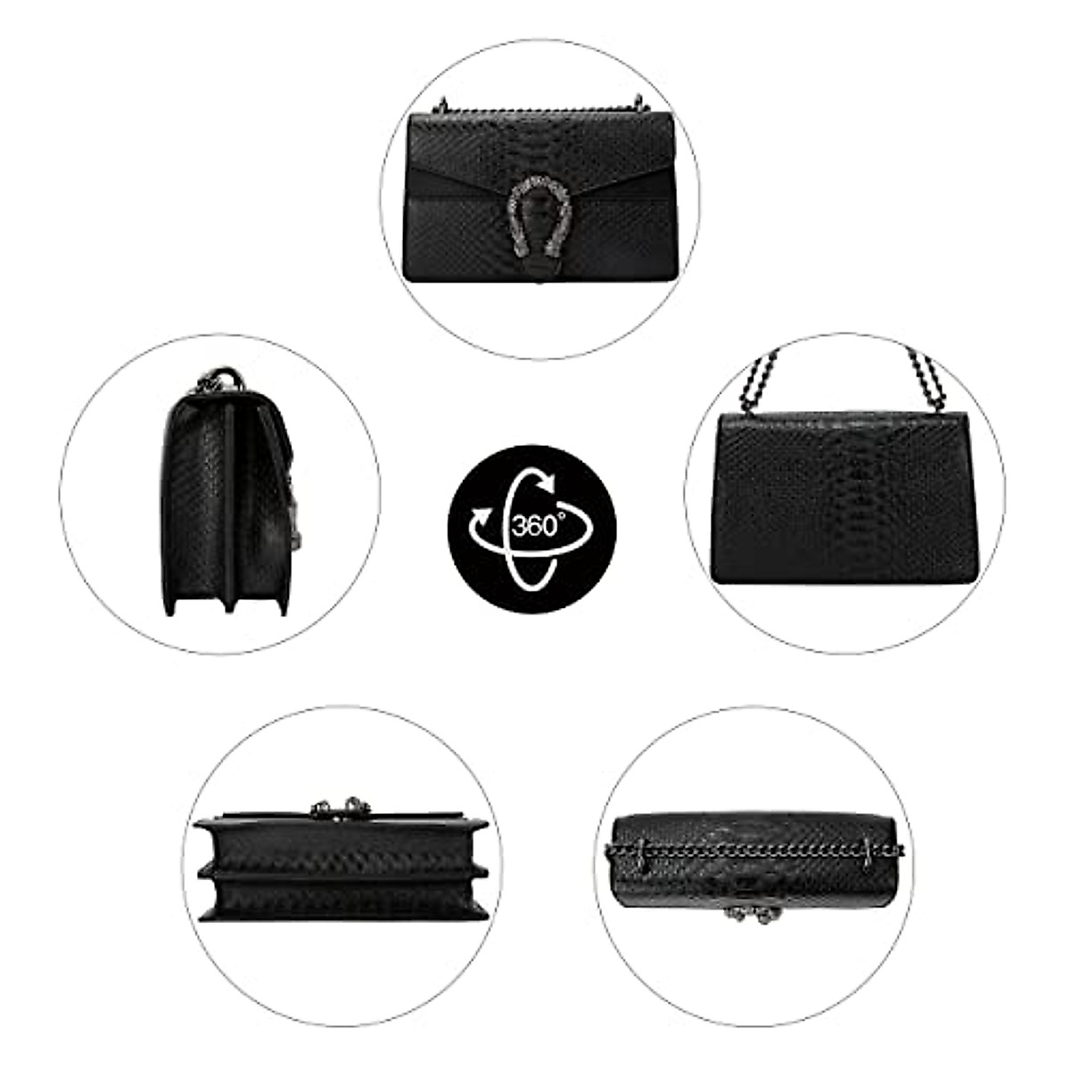 GLOD JORLEE Trendy Chain Crossbody Bags for Women - Luxury Snake-Print Leather Shoulder Satchel Bag Evening Clutch Purse Handbags (001-black)