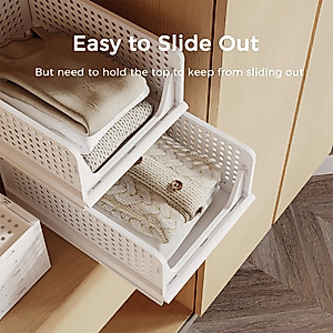 Pinkpum Stackable Plastic Storage Basket-Foldable Closet Organizers and Storage Bins 5 Pack Drawer Shelf Storage Container for Wardrobe Cupboard Kitchen Bathroom Office 5L