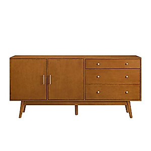Walker Edison Mid-Century Modern Wood Kitchen Buffet Sideboard Entryway Serving Storage Cabinet Doors-Dining Room Console, 70 Inch, Acorn