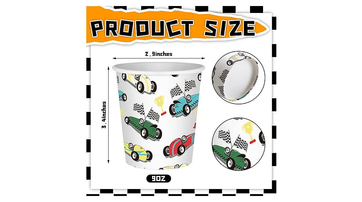 Colarr 50 Pcs Race Car Party Cups - Retro Design