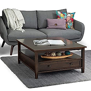 SIMPLIHOME Warm Shaker SOLID WOOD 36 inch Wide Square Coffee Table in Tobacco Brown, for the Living Room and Family Room