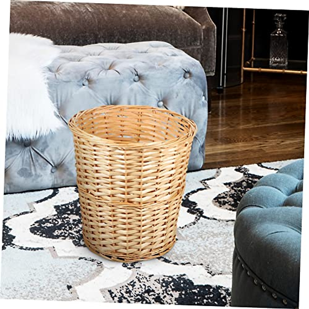 Levemolo 1pc Rattan Trash Can Multi-Purpose Wicker Basket Rattan Garbage Bin Wicker Storage Rustic Trash Can Kitchen Trash Bin Outside Trash Can with Lid Garbage Can with Lid Coffee